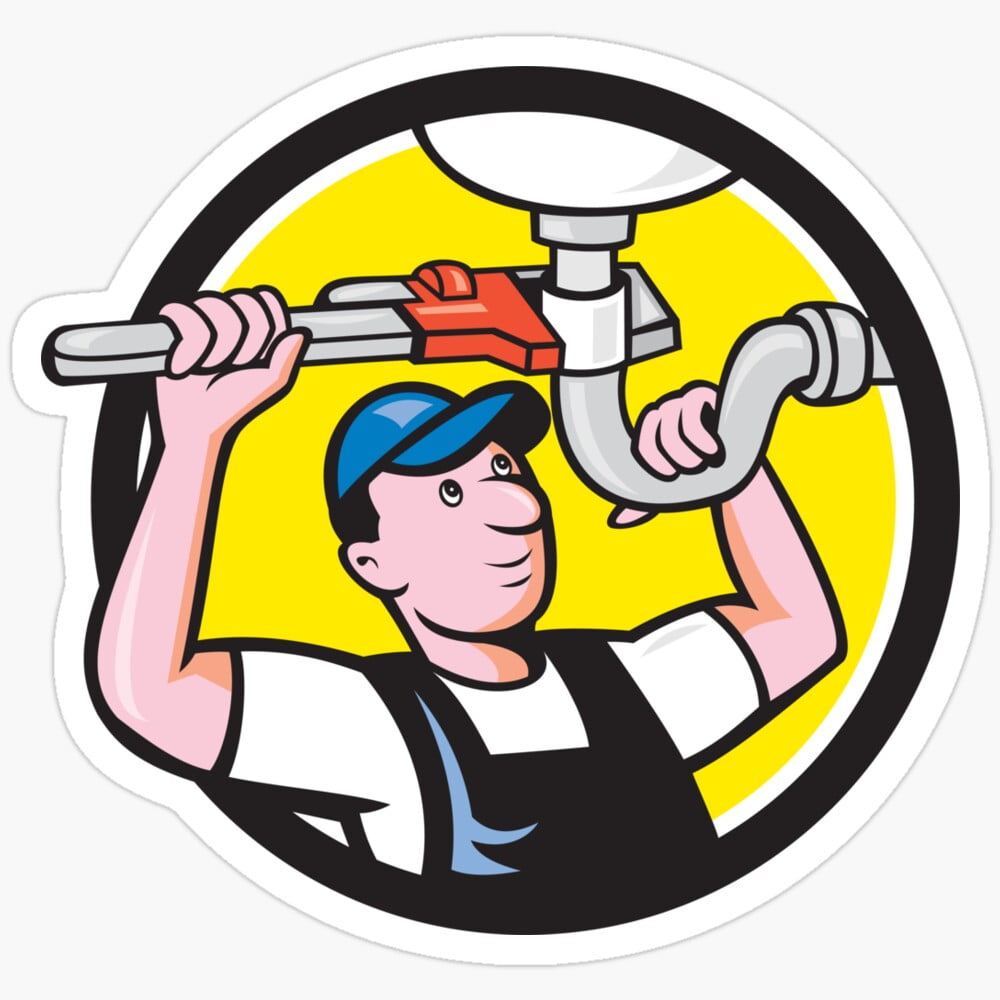 DOPASTICKER Plumber Repairing Sink Pipe Wrench Circle Cartoon Sticker ...
