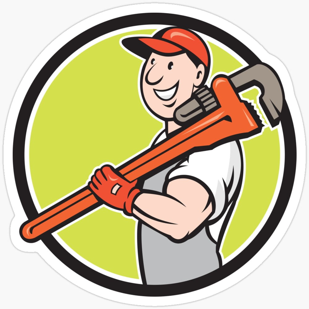 DOPASTICKER Plumber Smiling Holding Monkey Wrench Circle Cartoon ...