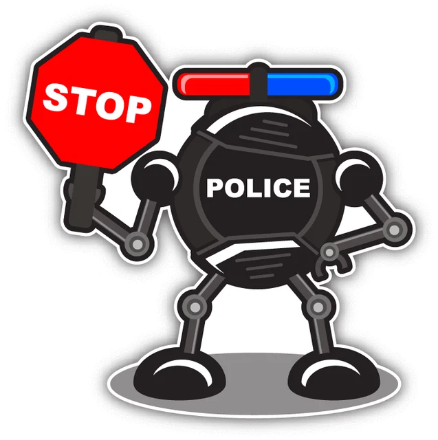 DOPASTICKER Policeman Robot Stop Sign Cartoon Sticker Decal Phone Decal ...