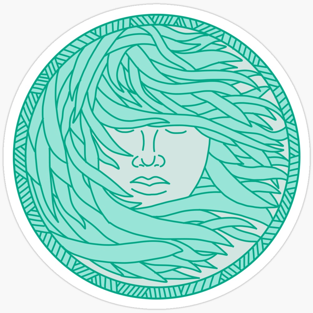 DOPASTICKER Polynesian Woman Sea Kelp Hair Circle Mono Line Sticker ...