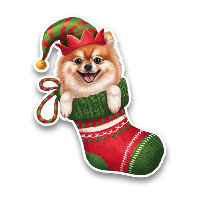 DOPASTICKER Pomeranian Dog Chri.Stm.As Stocking Sticker Car Scrapbook ...