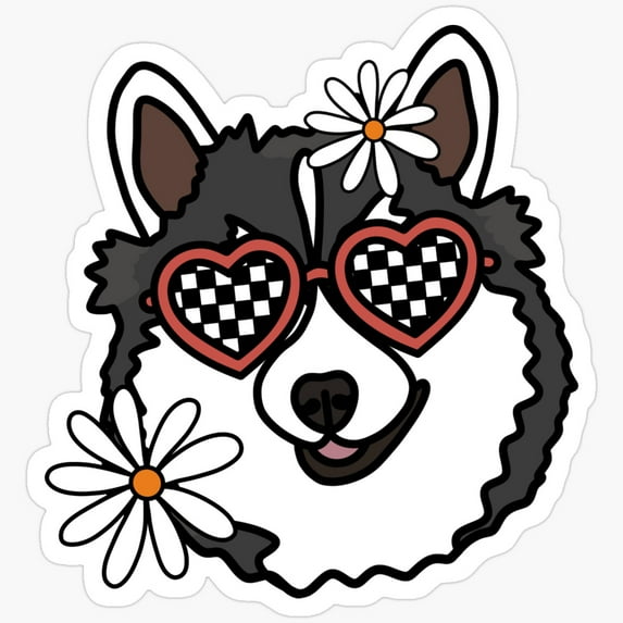 DOPASTICKER Pomsky Retro Dog With Heart Shaped Checkered Glasses And ...