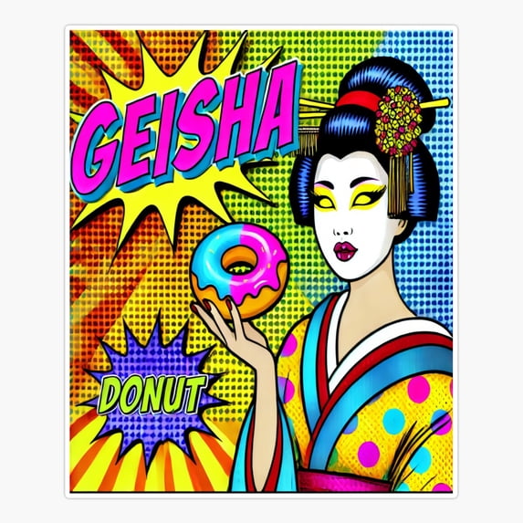 DOPASTICKER Pop Art Geisha With Donut, Vibrant Japanese Sticker, Phone ...