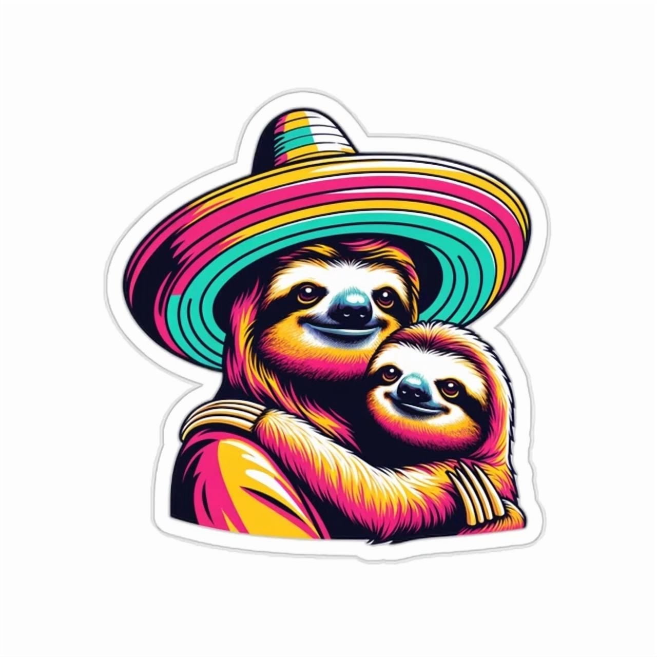 DOPASTICKER Pop Art Sloth Couple Sombrero Cute Animal Decor Colorful ...
