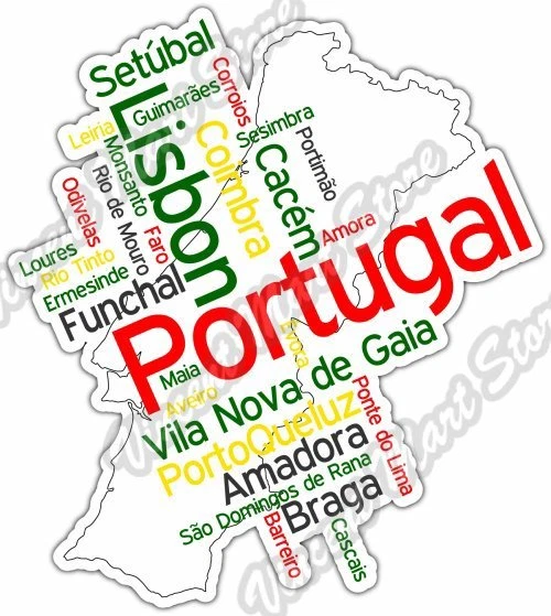 DOPASTICKER Portugal Lisbon Gaia Country Map Word Cloud Sticker Decal ...