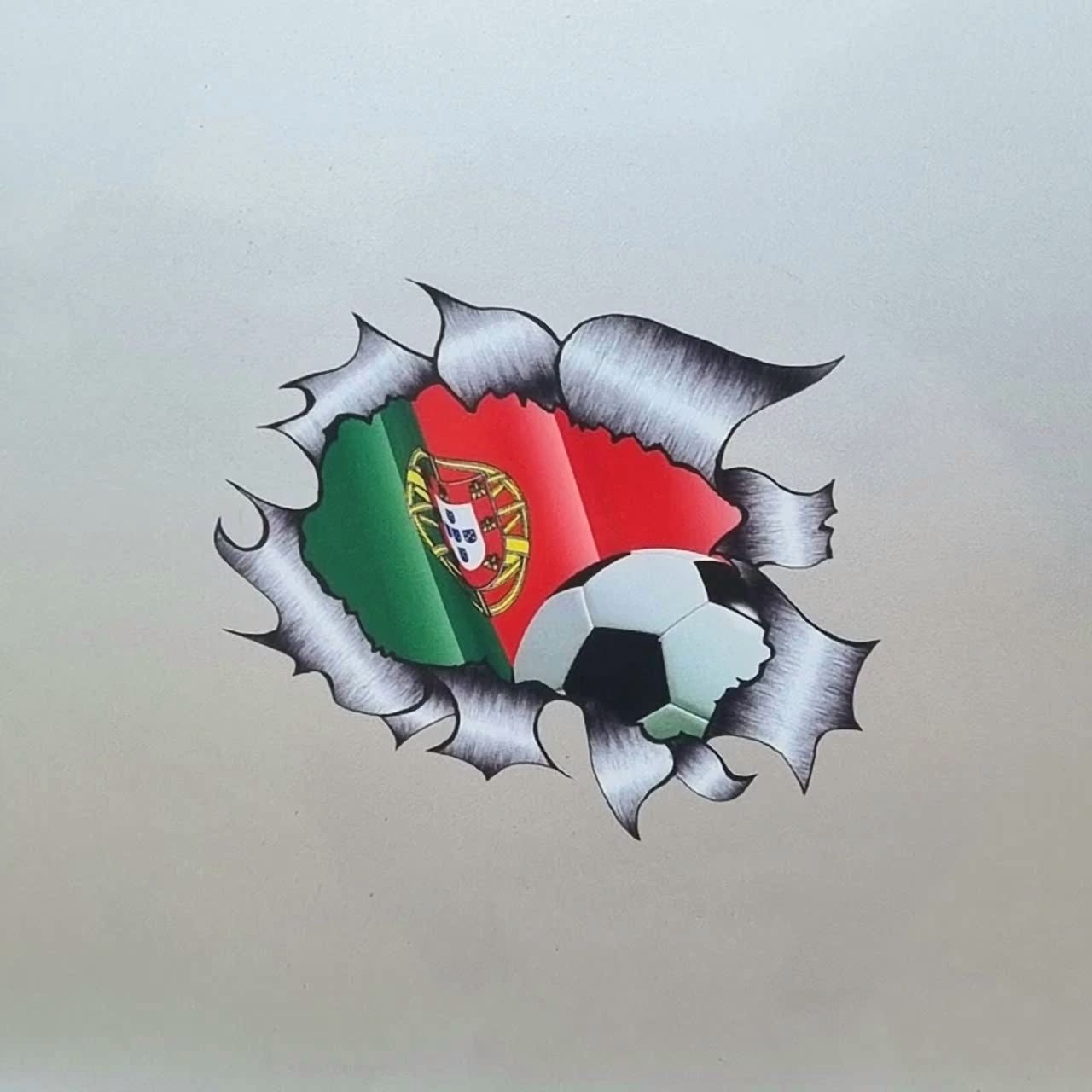 DOPASTICKER Portuguese Flag With Football Ripped Open Metal Sticker For ...