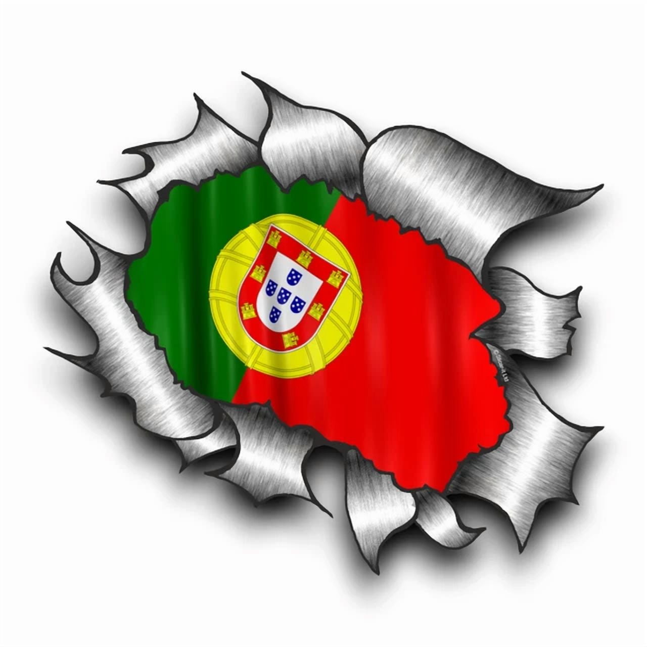 DOPASTICKER Portuguese Flag Ripped Open Metal Sticker Decal For Car Van ...
