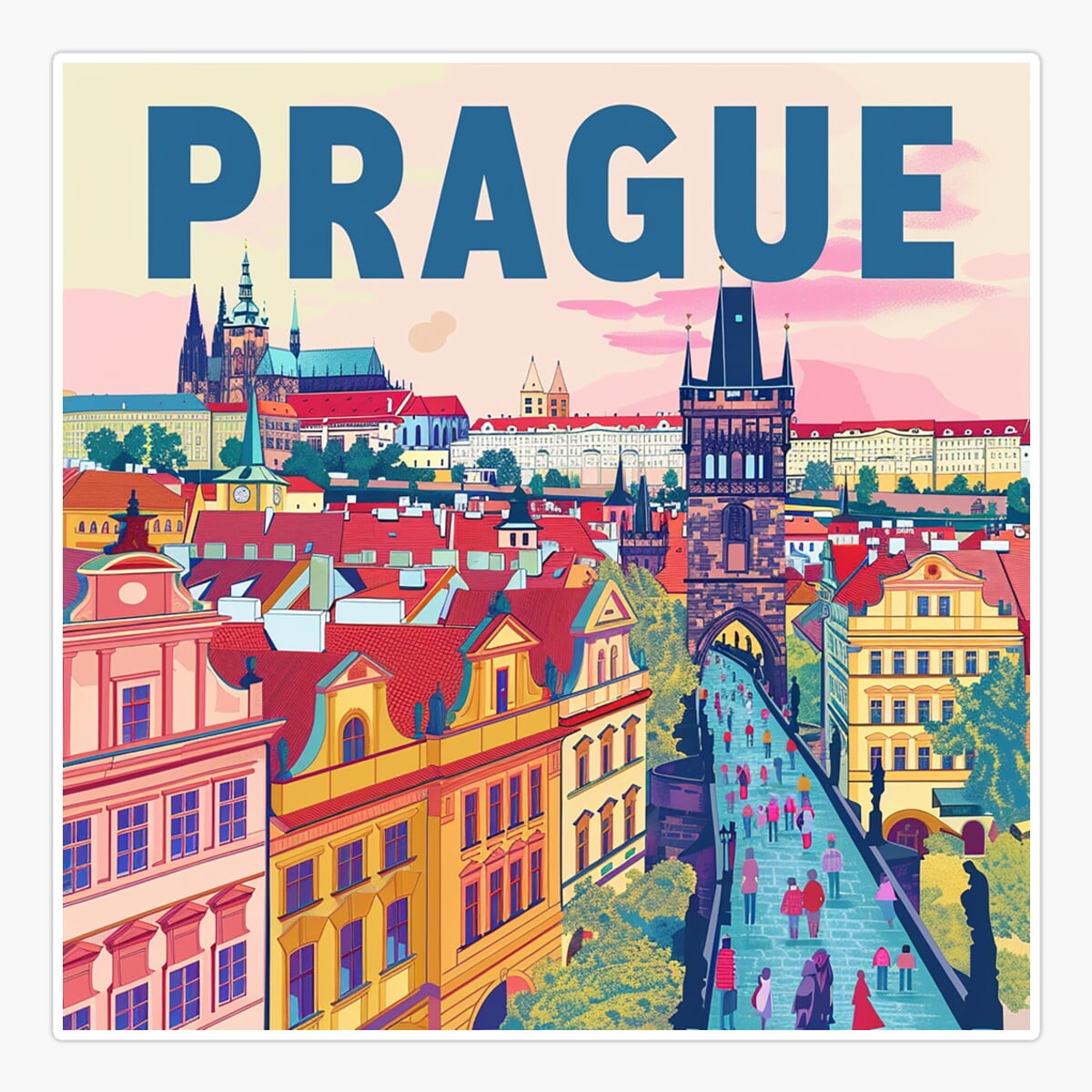 DOPASTICKER Prague Print Prague Vector Art Sticker, Phone Sticker Car ...