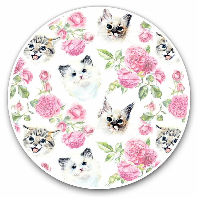 DOPASTICKER Pretty Cat Faces Pink Roses Kitten Cool Gift Decorative ...