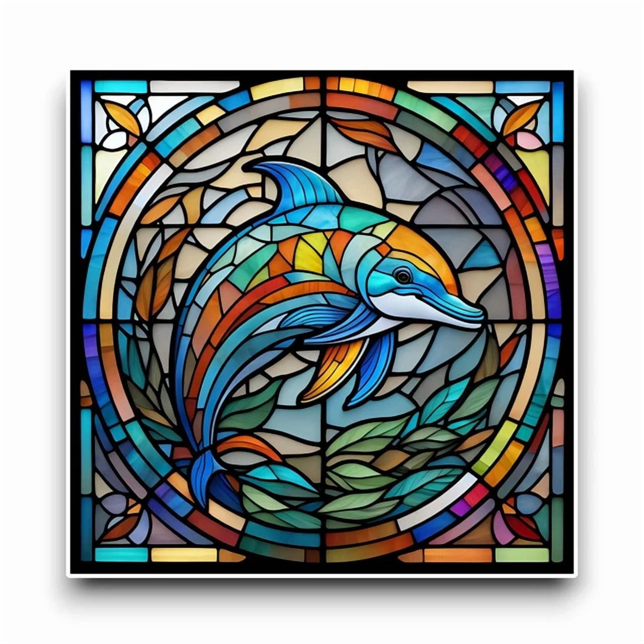 DOPASTICKER Pretty Dolphin Sea Animal Stained Glass Style Window Opaque ...