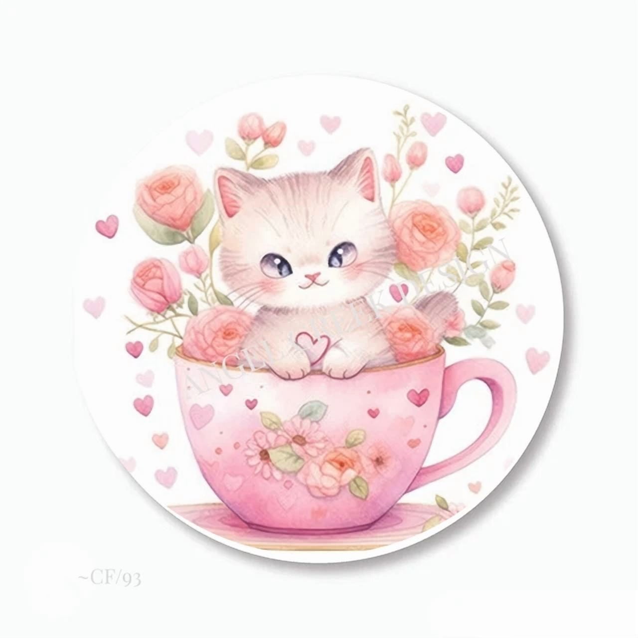 DOPASTICKER Pretty In Pink Kitten In Teacup Scrapbook Stickers Tea ...