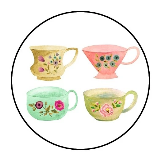 DOPASTICKER Pretty Tea Cups Envelope Seals Labels Stickers Party ...