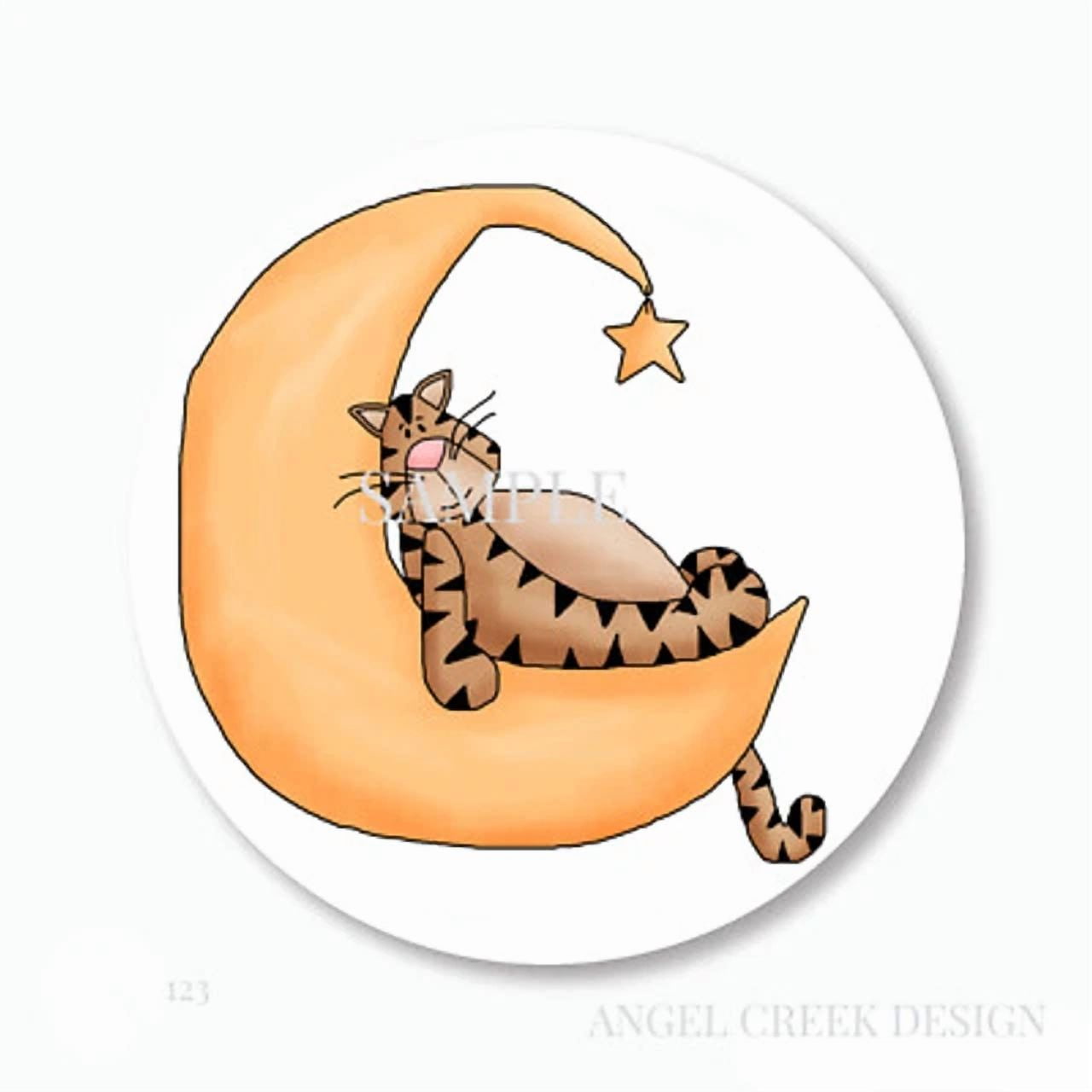 DOPASTICKER Prim Country Tiger Cat On Moon Scrapbook Stickers Cat ...