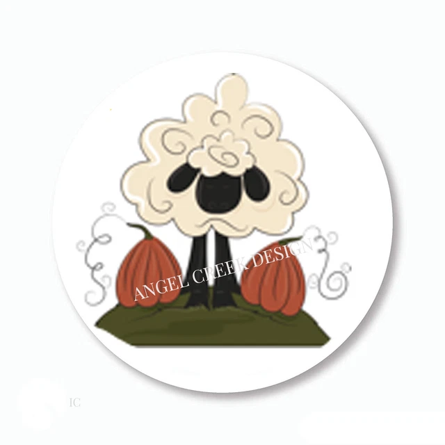 DOPASTICKER Prim Sheep W/Pumpkins Autumn Lamb Fall Harvest Stickers Ewe ...