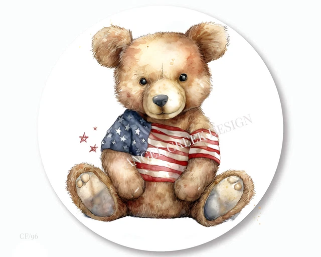 DOPASTICKER Prim Us Flag Teddy Bear Scrapbook Stickers July 4Th Favors ...