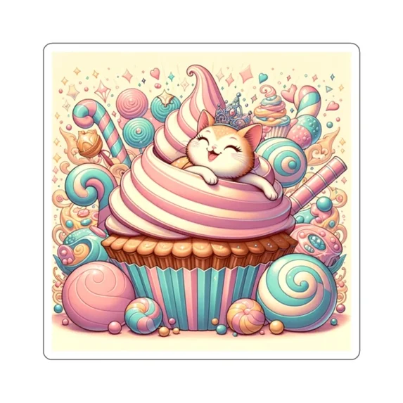 DOPASTICKER Princess Cat Cupcake Art Vintage Style- Design Preview Only ...