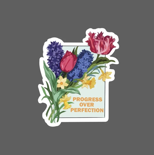 DOPASTICKER Progress Over Perfection Sticker Floral Flower Quote ...