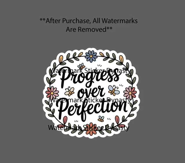 DOPASTICKER Progress Over Perfection Sticker Flower Floral Sticker ...