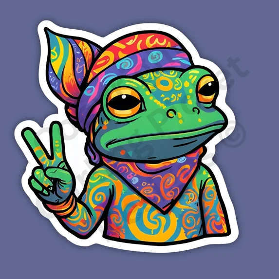 DOPASTICKER Psychedelic Peace Frog Bandana Amphibian Sticker Waterproof ...