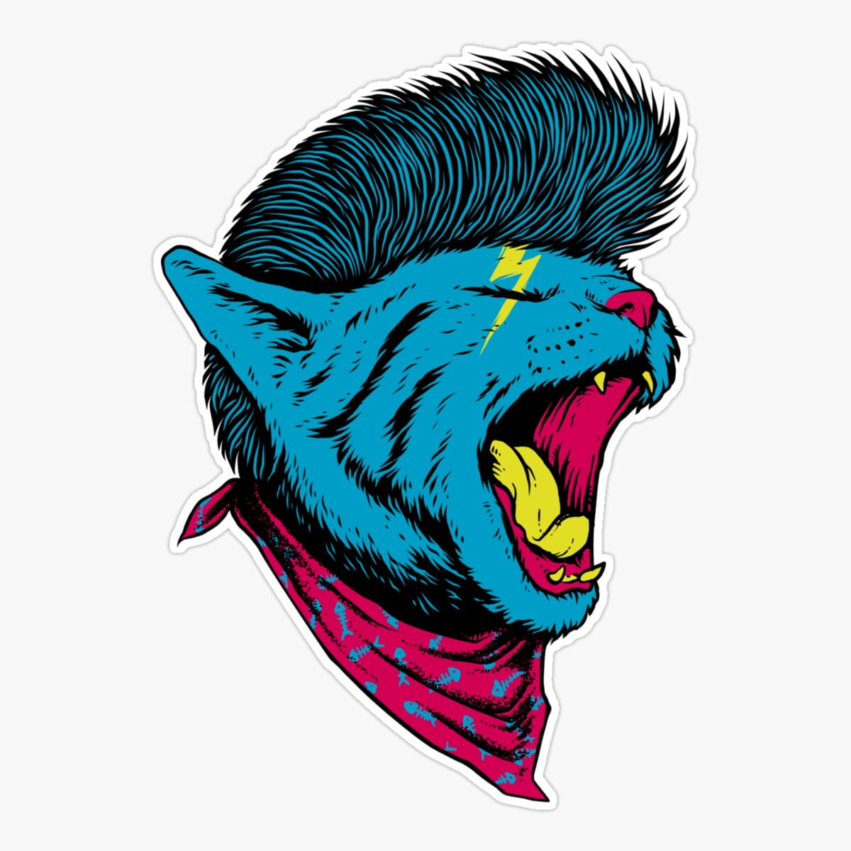 DOPASTICKER Punk Rock Cat With Lighting Bolt & Mohawk Sticker, Phone ...