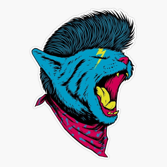 DOPASTICKER Punk Rock Cat With Lighting Bolt & Mohawk Sticker, Phone ...