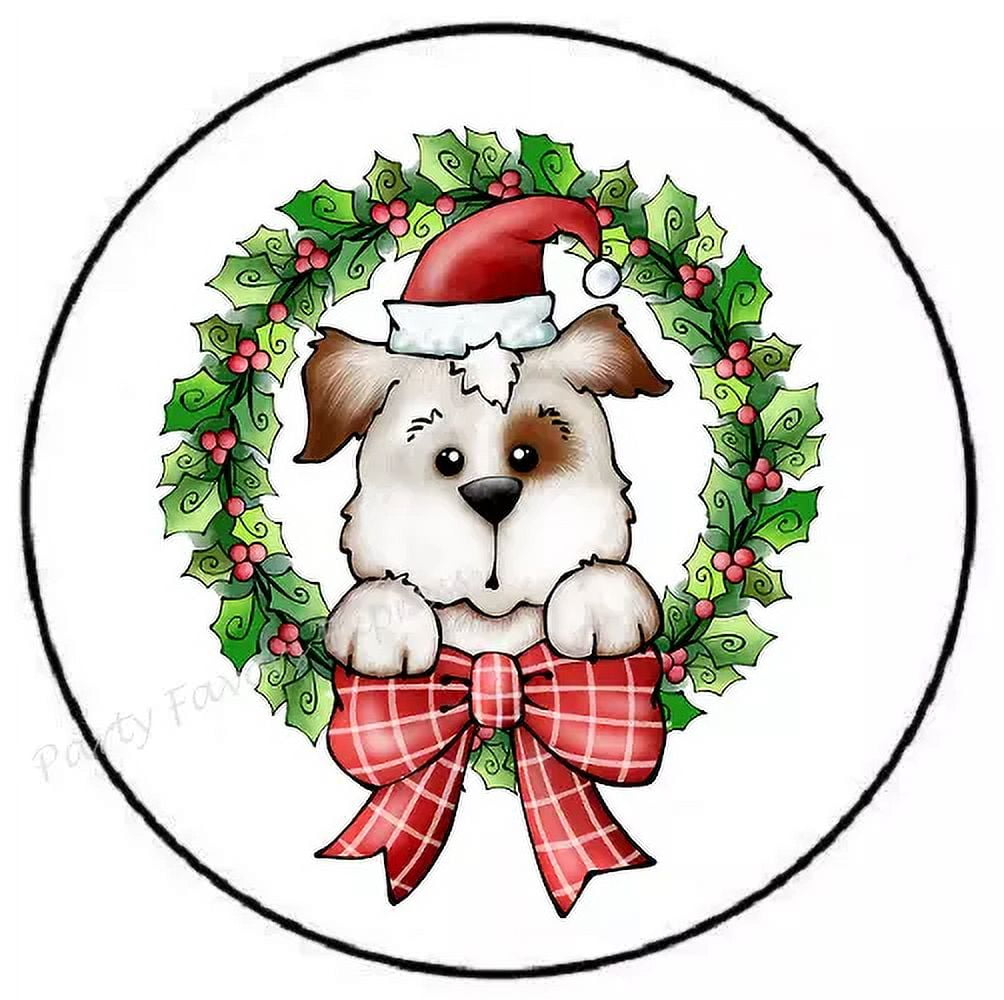 DOPASTICKER Puppy Dog Chris.Tmas Wreath Stickers Favors Gift You - Decorate Laptops, Water ...