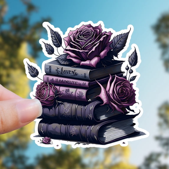 DOPASTICKER Purple Book Stack Sticker, Best Gift Her, Dark Rose ...