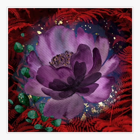 DOPASTICKER Purple Flower And Red Fern Dark Botanical Sticker, Phone ...