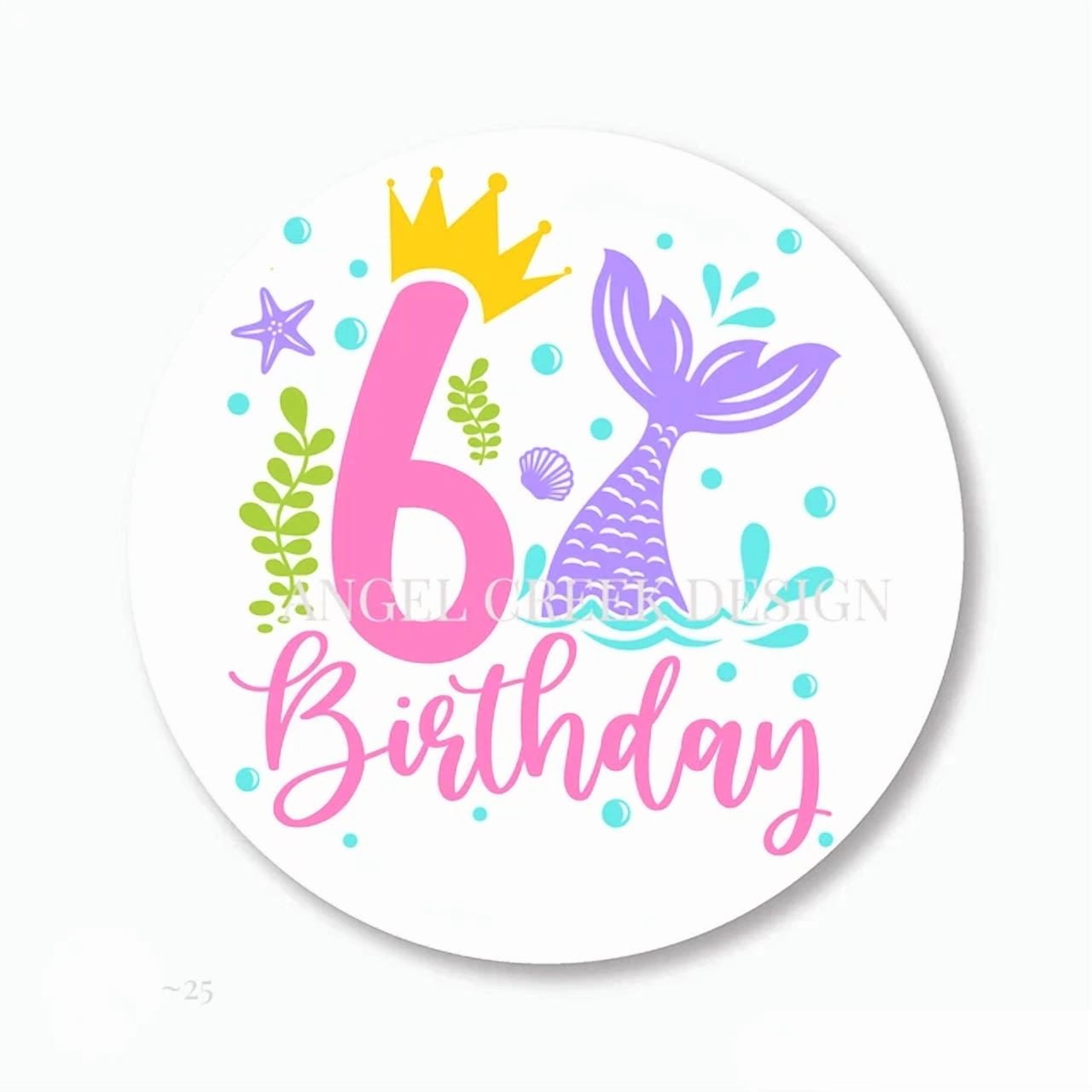 DOPASTICKER Purple Pink Mermaid 6Th Birthday Scrapbook Stickers Phone ...
