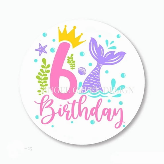 DOPASTICKER Purple Pink Mermaid 6Th Birthday Scrapbook Stickers Phone ...