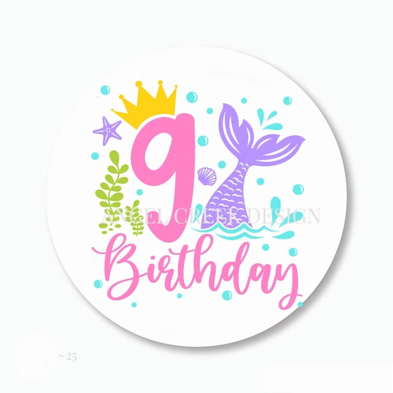 DOPASTICKER Purple Pink Mermaid 9Th Birthday Scrapbook Stickers Phone ...