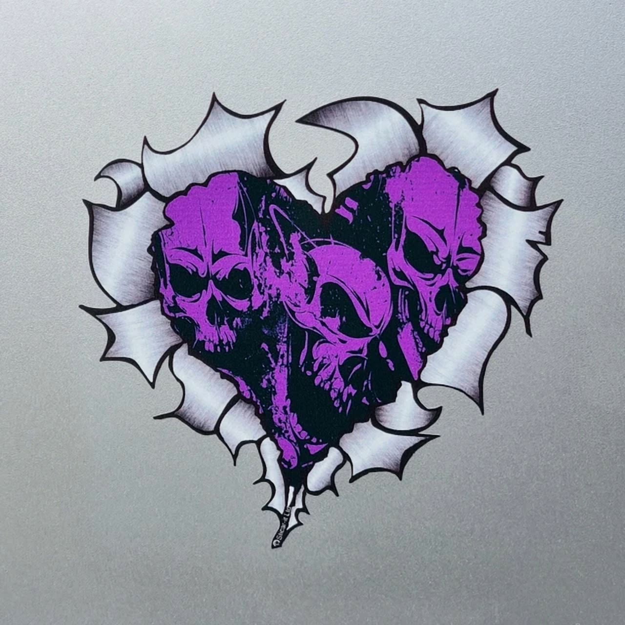 DOPASTICKER Purple Skull Pattern Heart Ripped Metal Sticker Decal Phone ...