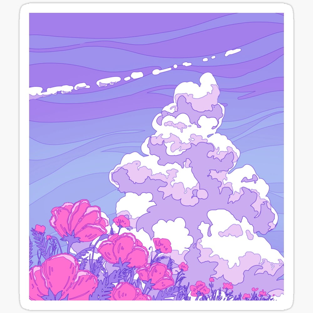 DOPASTICKER The Purple Sky, Summer Clouds And The Red Flowers Sticker ...