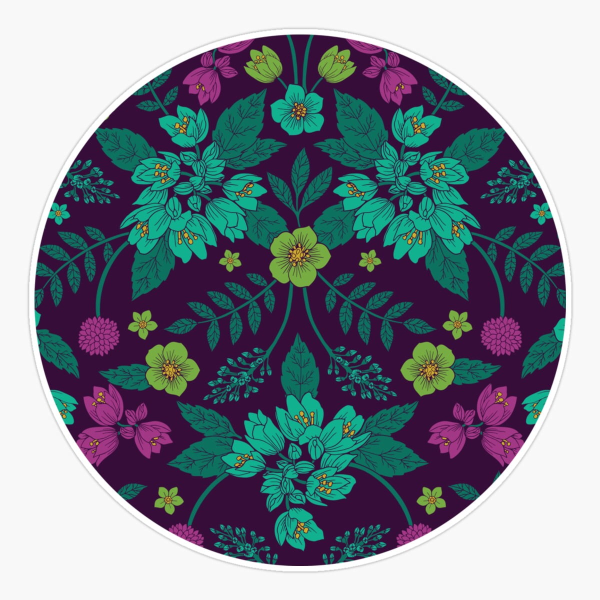 DOPASTICKER Purple, Teal, Magenta, Green & Yellow Floral Pattern ...