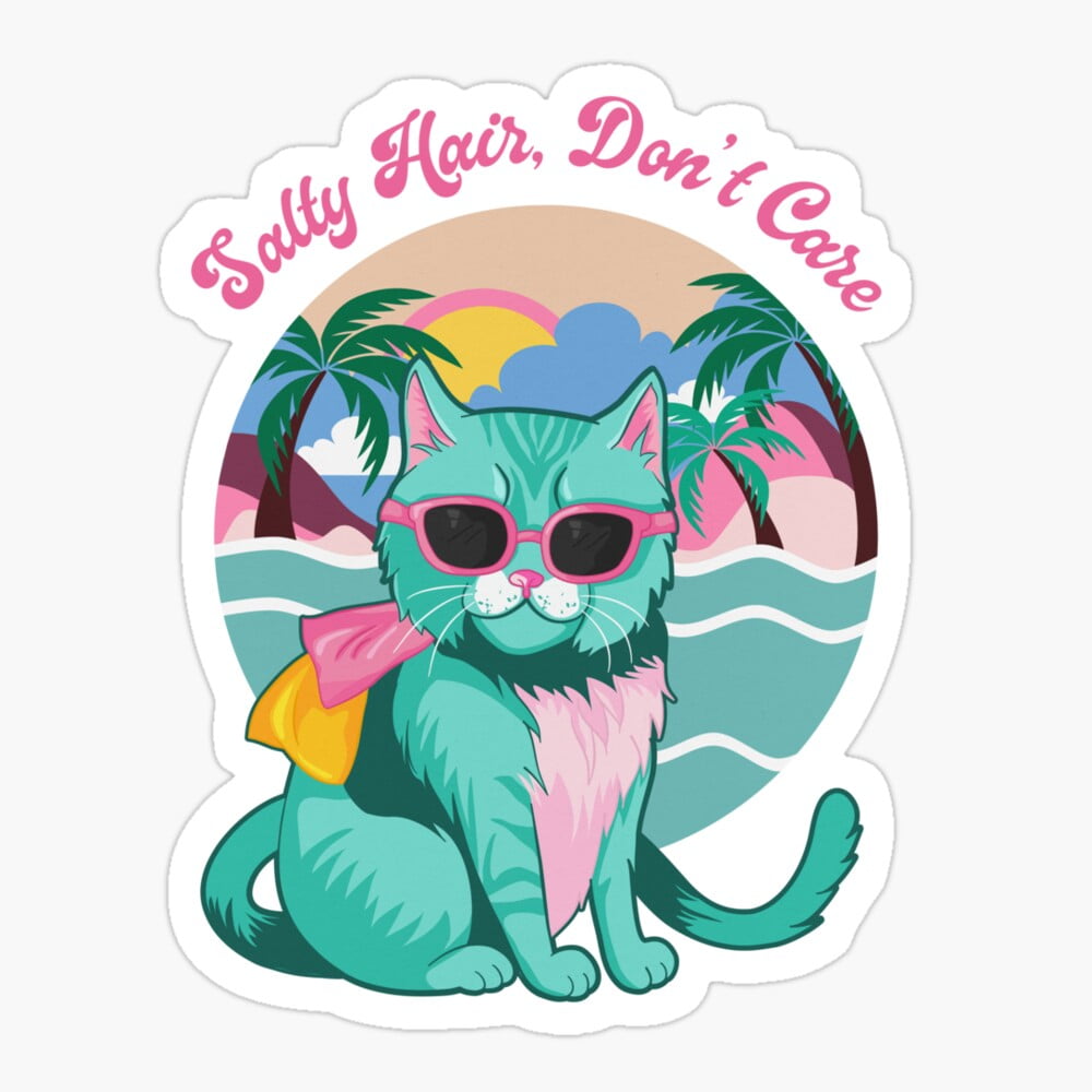 DOPASTICKER Purrfect Beach Day Cat Sticker Phone Decal Water Bottle ...