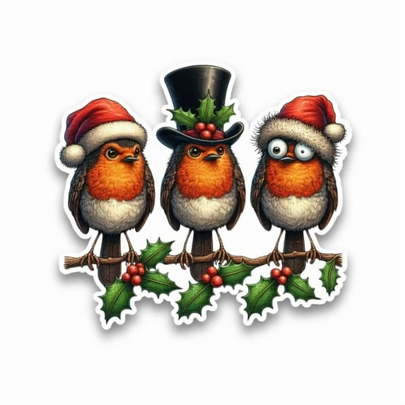 DOPASTICKER Quirky Robin Birds Chri.Stm.As Sticker Decal Window ...