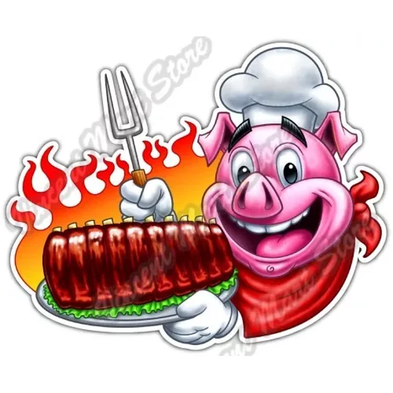 DOPASTICKER Rack Of Ribs Pork Cook Pig Bbq Grill Fire Car Sticker Decal ...