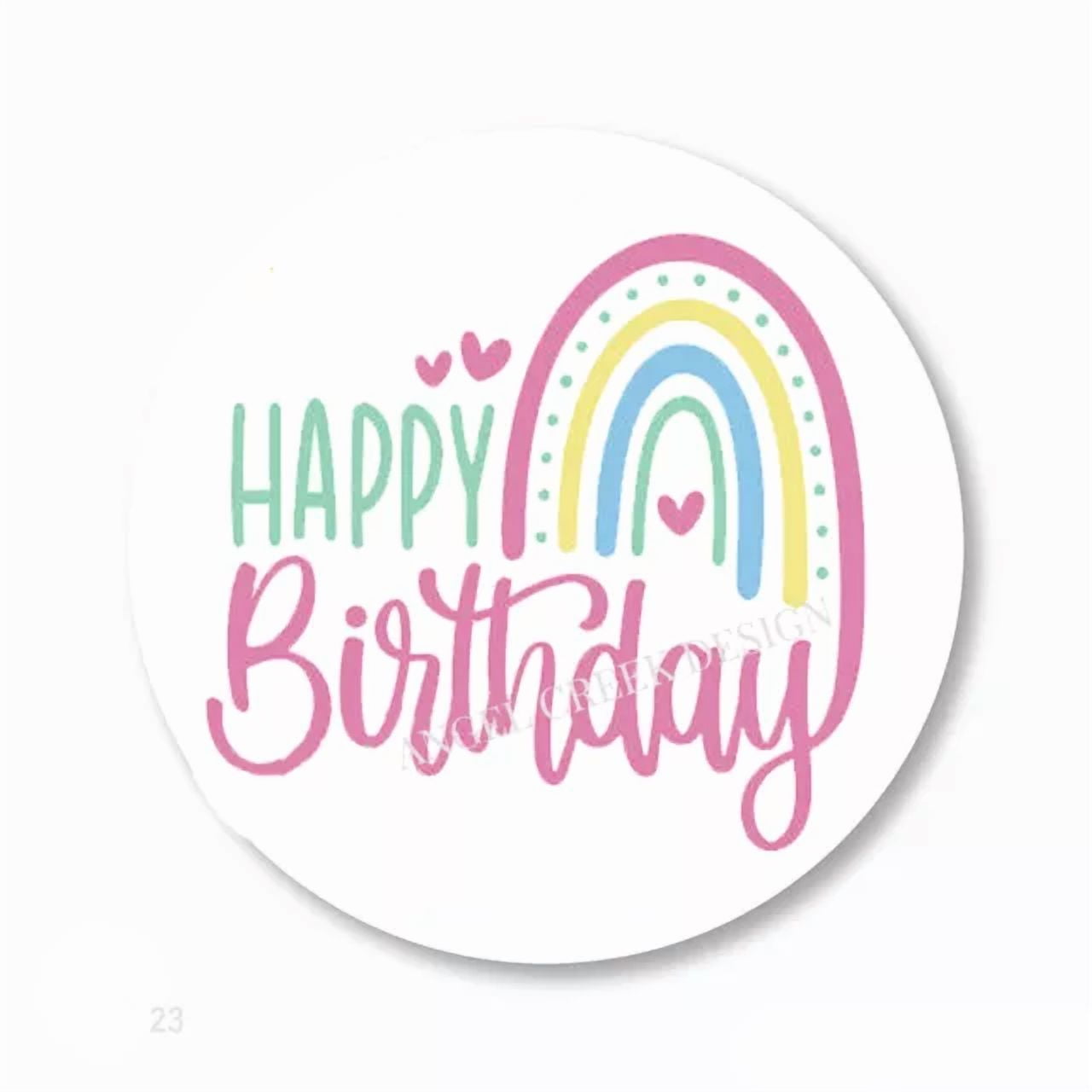DOPASTICKER Rainbow Happy Birthday Scrapbook Stickers Round Phone Decal ...