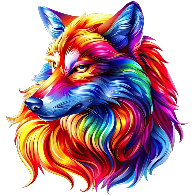 DOPASTICKER Rainbow Wolf Sticker Beautiful Colorful Vivid Bright Summer ...