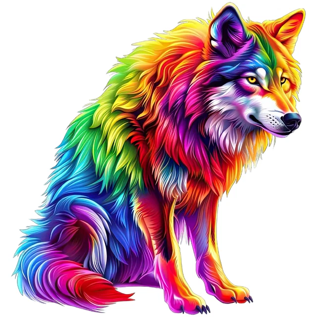 DOPASTICKER Rainbow Wolf Sticker Beautiful Colorful Vivid Bright Summer ...