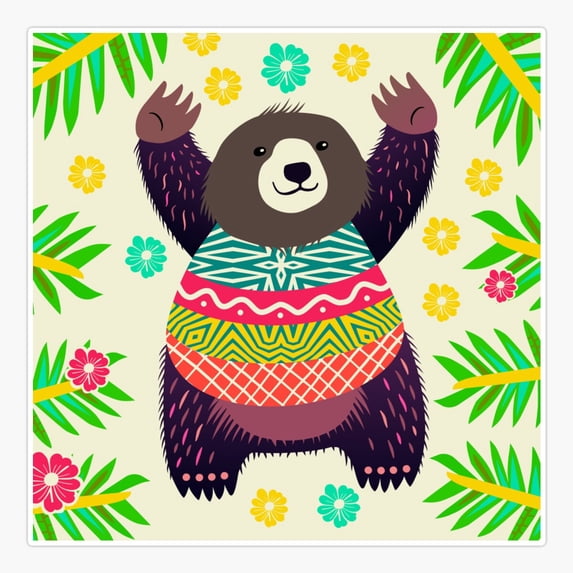 DOPASTICKER Rainforest Whimsical Sloth Bear Portrait Sticker, Phone ...