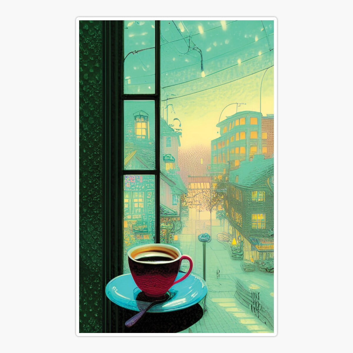 DOPASTICKER Rainy Day And Coffee Sticker, Phone Sticker Car Stickers ...