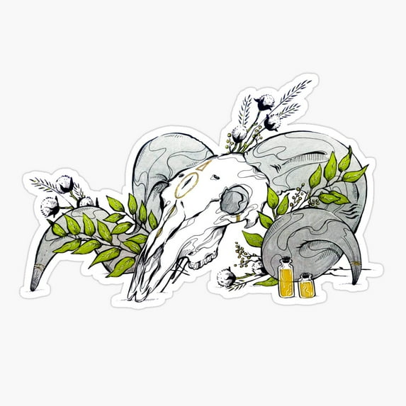 DOPASTICKER Ram Skull With Golden Vials Sticker, Phone Sticker Car ...