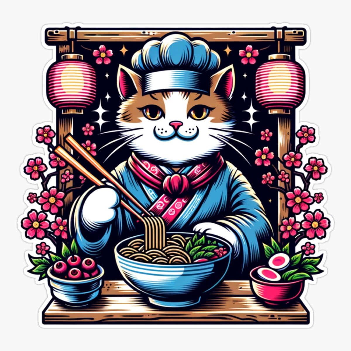 DOPASTICKER Ramen Kitty Fun Japanese Design Sticker, Phone Sticker Car ...