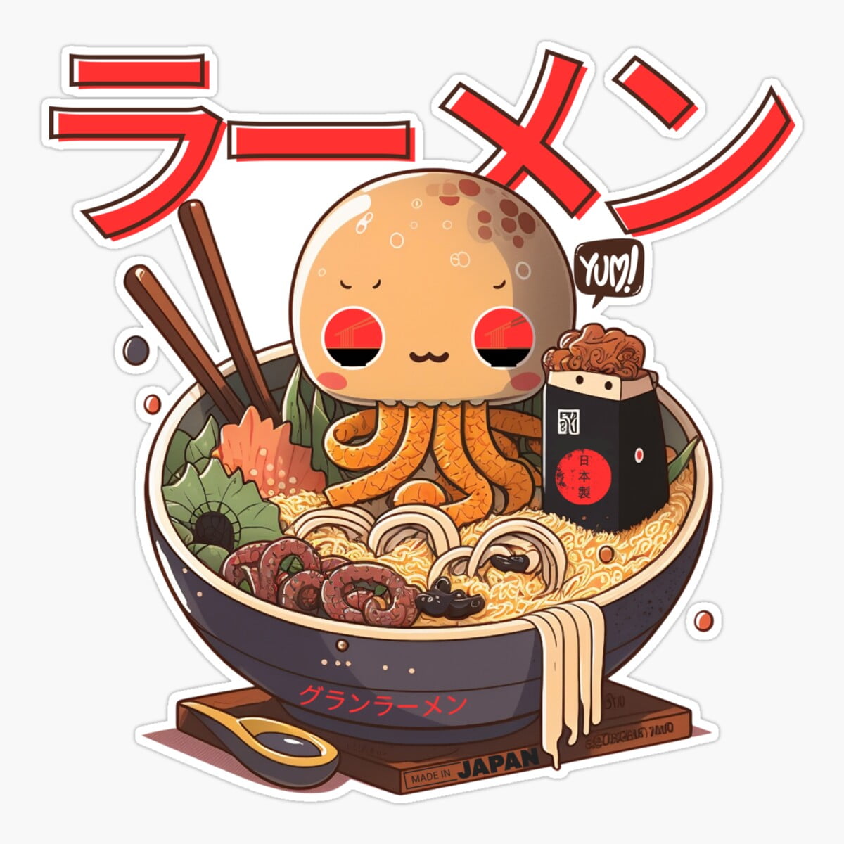 DOPASTICKER Ramen Octopus Sona Sticker, Phone Sticker Water Bottle ...