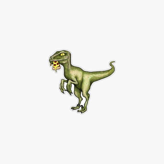 DOPASTICKER Raptor Dinosaur Eating Pizza Slice Sticker, Phone Sticker ...