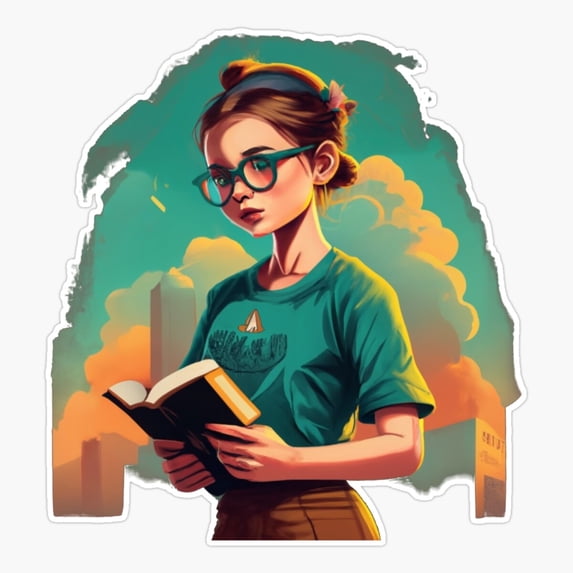 DOPASTICKER Reading Wisdom Books Girl 2 Colection Sticker, Phone ...