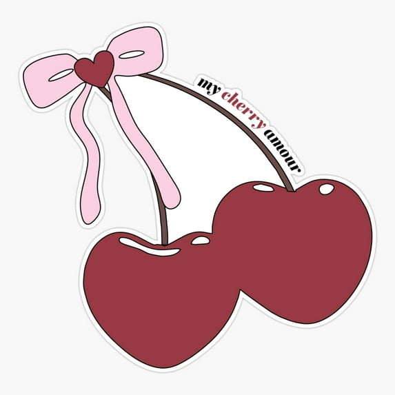 DOPASTICKER Red And Pink Cherry Amour Heart With Bow Sticker, Phone ...