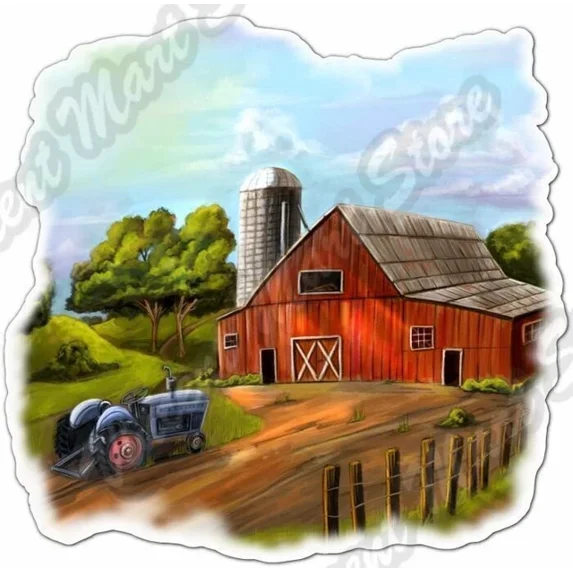 DOPASTICKER Red Barn Farm Farming Tractor Farmer Car Sticker Decal ...