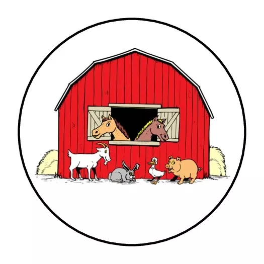 DOPASTICKER Red Barn Farm Stickers Round Animals Phone Decal Water ...